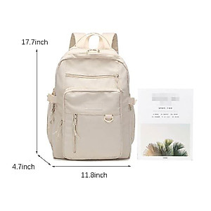 Large Capacity Travel Aesthetic Laptop bag for Men Women college student Backpack computer casual day pack (Cream)