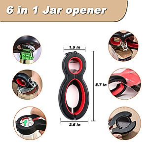 3 Pack Jar Opener, Multi Function 4&5&6 in 1 Bottle Opener (Red & Black)
