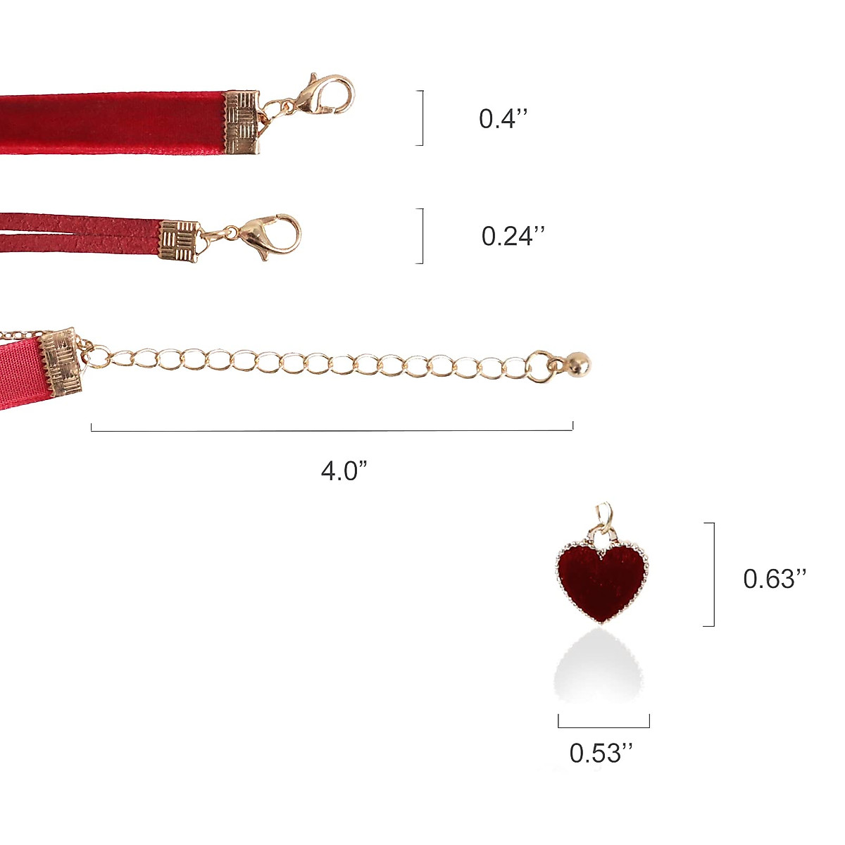 iuviwey Heart Choker Necklace for Women 2Pcs Double layer Red Chokers (Claret Red)