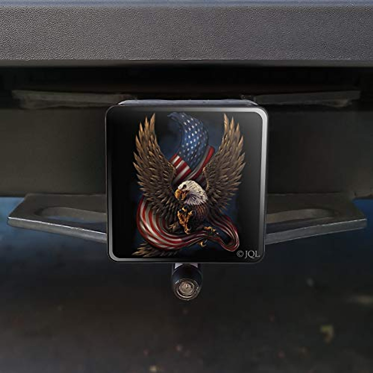 Patriotic Bald Eagle American USA Waving Flag Tow Trailer Hitch Cover Plug Insert