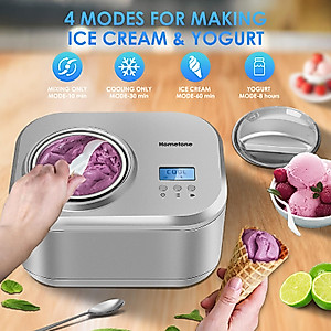 Homtone Ice Cream Maker 1 Quart, No pre-Freezing Automatic Ice Cream Yogurt Machine with Built-in Compressor and LCD Timer for Making Ice Cream,Gelato,Frozen Yogurt in 30-60 min