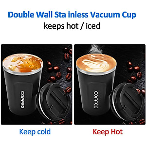 Coffee Mug 12oz - Insulated Coffee Travel Mug Spill Proof with Leakproof Lid Vacuum Stainless Steel Thermos Coffee Tumblers to GO, Reusable Coffee Cup for Men and Women for Hot & Cold Drinks (Black)