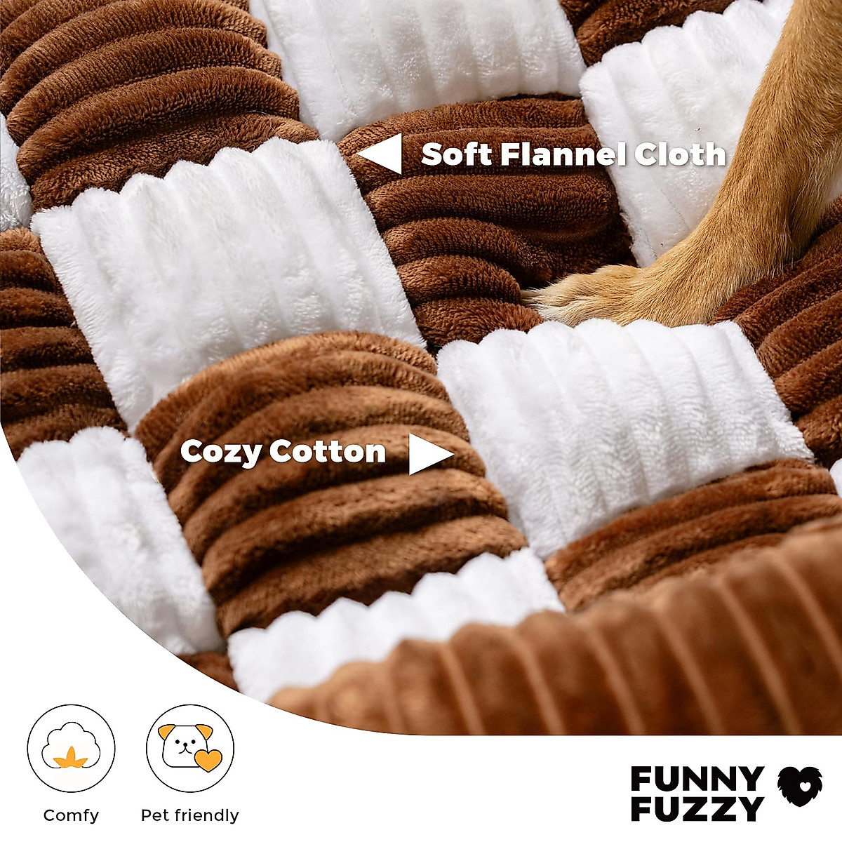 FUNNY FUZZY Couch Cover for Dogs, Large Dog Couch Cover Bed Cream Square Plaid Washable Pet Mat for Furniture Protector Sofa Cover for Home and Car, X-Large, Brown