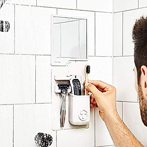 Tooletries – Oliver Shower Mirror - Premium Shower Mirror for Shaving, Grooming - 100% Silicone - SHATTERPROOF Mirror - Grips to Shiny Surfaces - No Suction Cups - No Adhesives - White