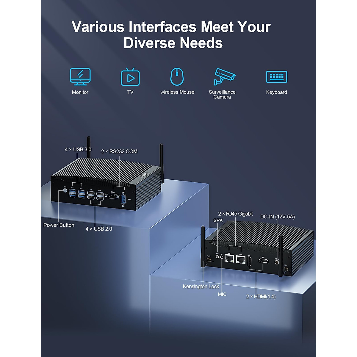 Baieyu Industrial Fanless Computer Core i5-8260U, Fanless Mini PC Preinstalled Windows 11 Pro 16GB RAM DDR4 512GB SSD, 2×HD Port, 2×RS232 COM, 4×USB 3.0, 4×USB 2.0, Auto Power On, Industrial Mini PC