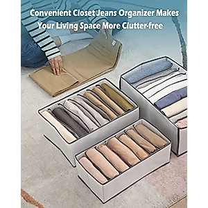 2 Packs Wardrobe Clothes Organizer with Upgraded PP Support Board | Foldable 7-Grid Closet Drawer Divider Organizers | Washable Clothes Storage Organizer for Jeans, Pants, T-shirts, Leggings (Gray)