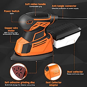 Mouse Detail Sander, Vastar Multifunctional Compact Electric Sander Tool with High-efficiency Dust Collection System and 24 Pcs Sandpaper, Suitable for Sanding, Polishing, Removing Paint, Blemishes