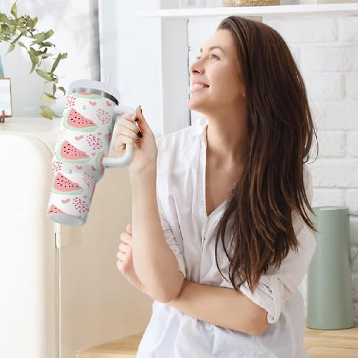 RPLIFE Colorful Watermelon Slices Stainless Steel Coffee Cup, Insulated Tumbler with Straw, Tumbler for Men