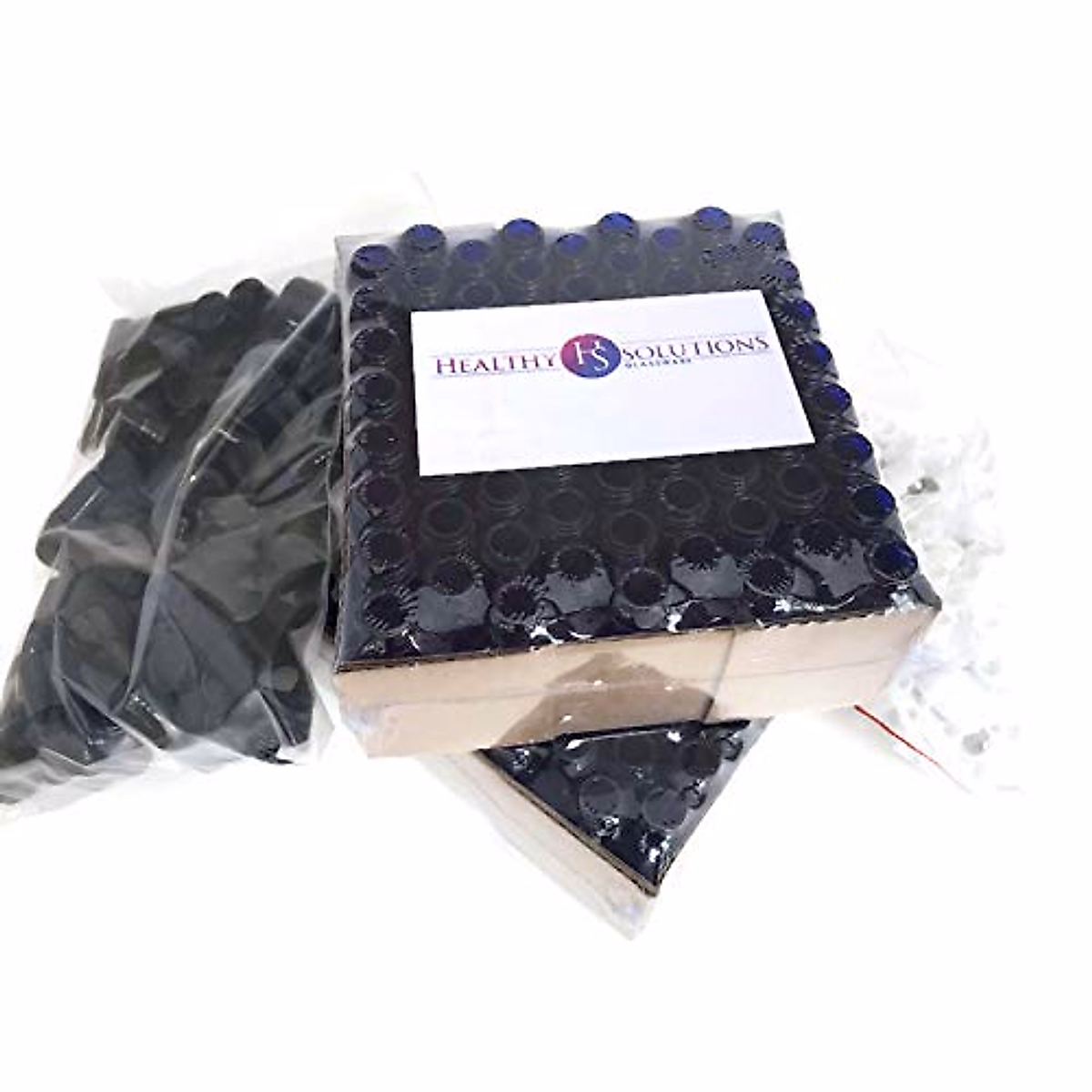 HS HEALTHY SOLUTIONS GLASSWARE 5ml COBALT BLUE Glass Roll On Roller Bottles 144 with Stainless Steel Roller Inserts & Flat Black Screw Caps - Pack of 144 each.