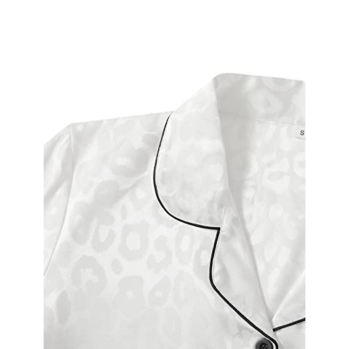 Verdusa Women's 2pc Satin Nightwear Button Front Sleepwear Short Sleeve Pajamas Set Leopard White XL