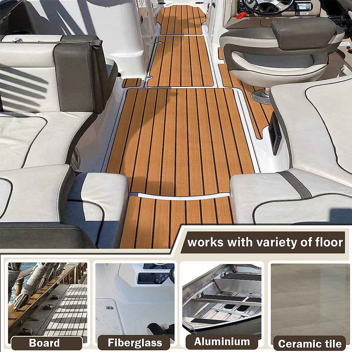 HZCHIONE 3M EVA Foam Boat Decking Boat Flooring 94x45in Self Adhesive Boat Mat Sheet Non-Slip Faux Teak Boat Flooring Deck for Yacht Fish Pontoon Boat Floor