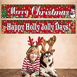 2 Pack Merry Christmas Banner Xmas Decorations Welcome Red Christmas Porch Banners Poster for Home Wall Indoor Holiday Party Winter Decor
