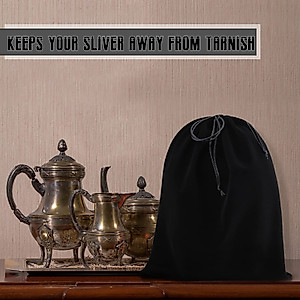 Riakrum 12 Pcs Silver Storage Bags, 18 x 18 Inch Anti-Tarnish Cloth Bag Jewelry Storage Bags Silverware Bags Fabric Cloth Bags for Silver Jewelry Silverware Protection Flatware Silver Plate (Black)