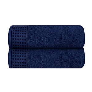 GLAMBURG 100% Cotton 2 Pack Oversized Bath Towel Set 28x55 Inches, Ultra Soft Highly Absorbant Compact Quickdry & Lightweight Large Bath Towels, Ideal for Gym Travel Camp Pool - Navy Blue