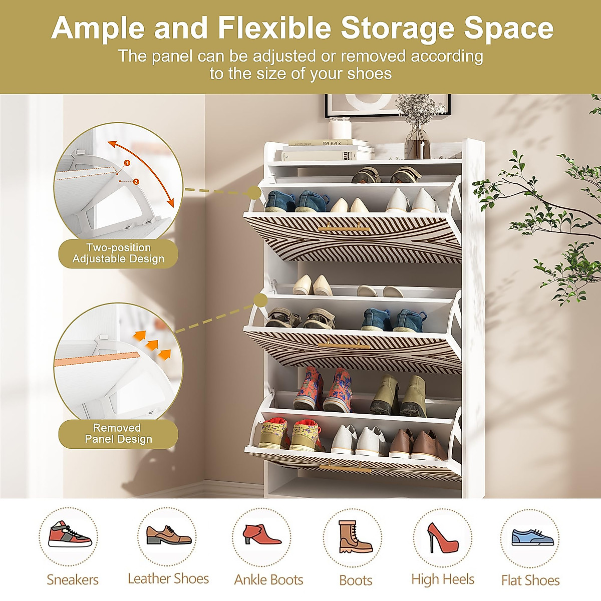 VERYKE Shoe Cabinet for Entryway,Slim Hidden Shoe Storage Cabinet with 3 Flip Drawers,Narrow Shoe Rack Cabinet, Wood Shoe Organizer Cabinet for Entryway