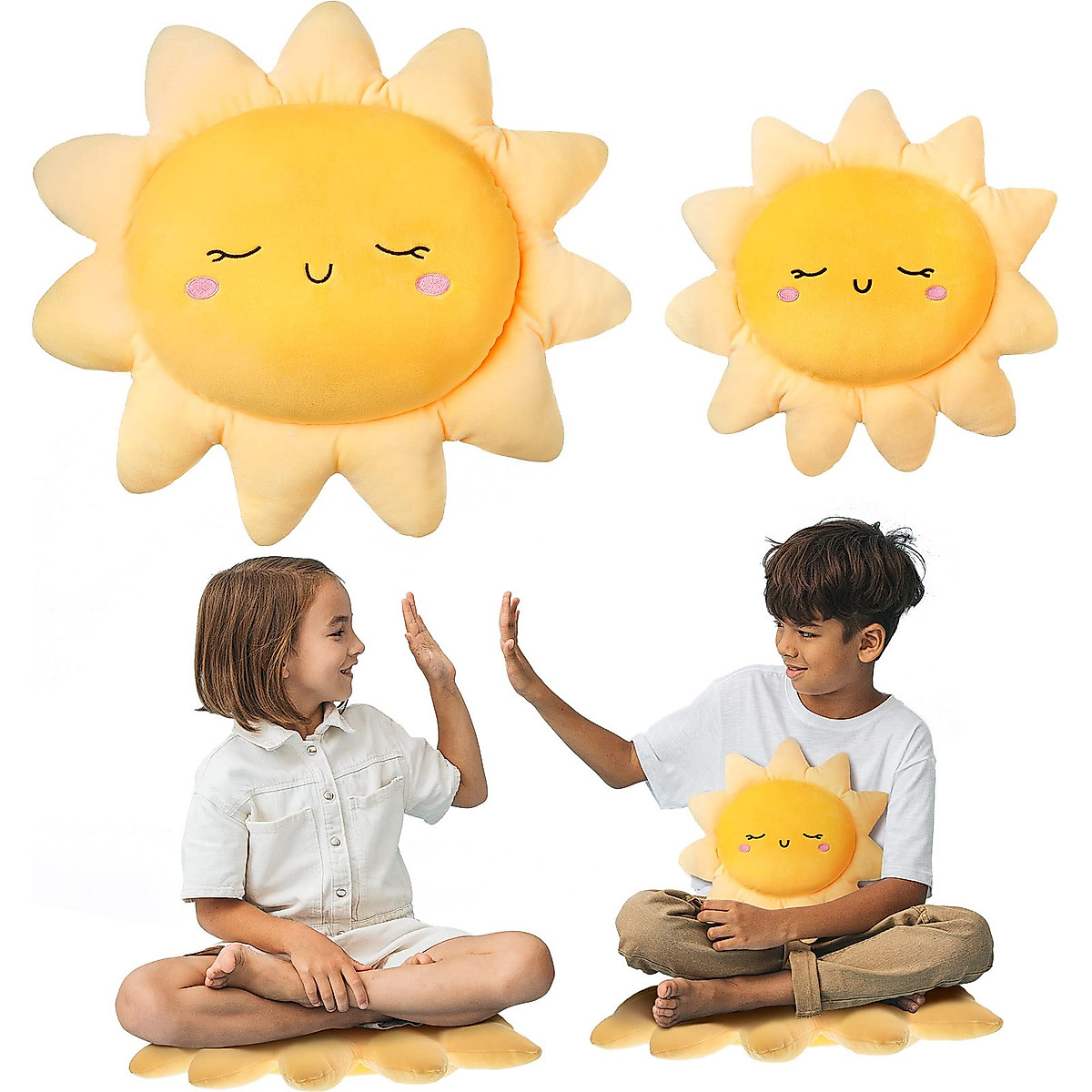 2 Pcs Sun Pillow Plush Sofa Cushion Pillow Cute Stuffed Sun Cushion Sun Shaped Floor Pillow Car Throw Pillow Plush Soft Toy for Kids Women Girls Bedside Home Decoration 13.7 Inch, 23.6 Inch