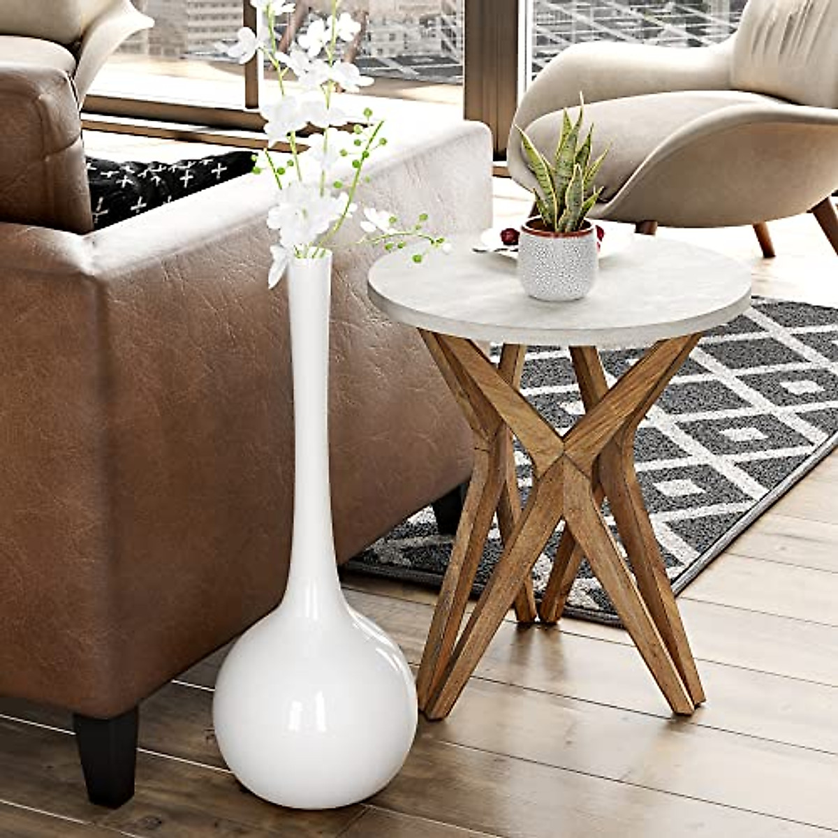 COZAYH Pedestal Farmhouse End Table, Distressed White Top with Tripod Base for Modern Farmhouse, Boho Decor, Round, 20D x 20W x 23.25H in