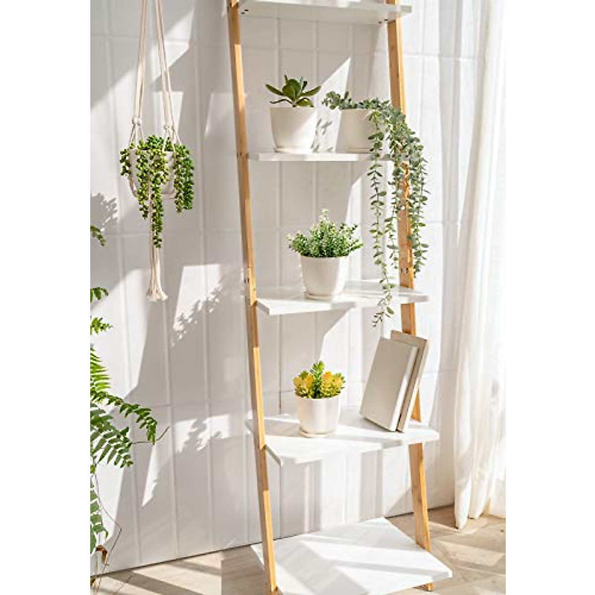 Mkono 4.5" Plastic Succulent Planters with Saucers, Indoor Set of 5 Nursery Pots Modern Flower Plant Pot with Drainage for All Small House Plants, Herbs, Foliage Plant, and Seedling, Cream White