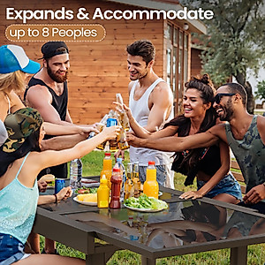 PATIOHIT Modern Aluminum Outdoor Dining Table - Expandable Patio Glass Dining Table for 6-8, Extendable Aluminum Patio Extender Table 35" to 70" for Backyard, Porch, Deck, Garden - Dark Grey