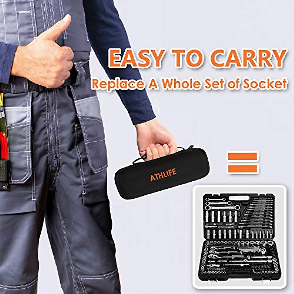 Athlife Universal Socket Wrench Tool Kit 7-19mm Socket Grip Tool Sets with 3/8 Ratchet Wrench Power Drill Adapter Gift for DIY Handyman, Husband, Boyfriend, Dad, Women (Silver)