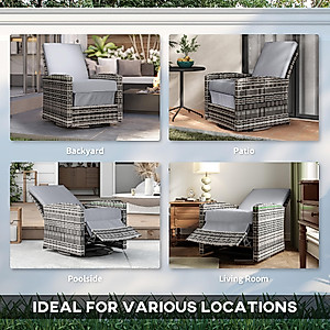 Outsunny Outdoor Wicker Swivel Recliner Chair, Reclining Backrest, Lifting Footrest, 360° Rotating Basic, Water Resistant Cushions for Patio, Grey