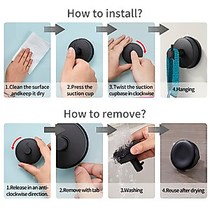 SOCONT Suction Cup Hooks for Shower, SUS 304 Stainless Steel Shower Hook for Inside Shower, Matte Black Plished Easy to Install Super Suction for Kitchen Bathroom Restroom, 2 Pack