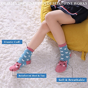 SDBING Kids Merino Wool Hiking Socks Toddlers Wool Socks Boys Girls Warm Boot Cozy Thick Thermal Winter Crew Socks 6 Pairs (4-7 Years, Cute Animal)