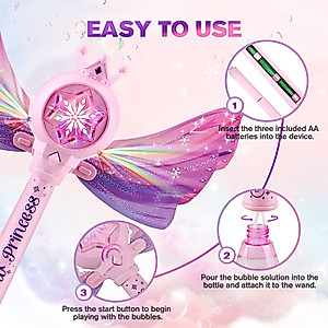 Dolanus Bubble Wands for Kids Girls - Bubble Machine with 7 Bubble Solutions & 3 AA Batteries, LED Light & Music, Outdoor Party Birthday Toddler Girl Toys, Gift for 3 4 5 6 7 8 Year Old