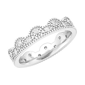 Sterling Silver Vintage Milgrain Eternity Band Simulated Diamond Ring Crown Wedding Band For Women (6)