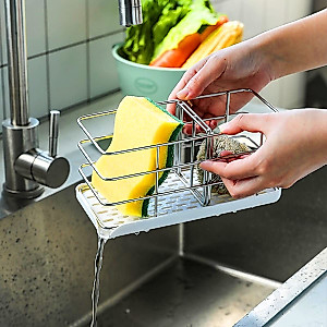 PFCTRJR Steel Kitchen Sponge Holder,Kitchen Sink Organizer Sink Caddy, Dish Brush Soap Holder Kitchen Sink Counter (Black)