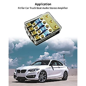 Mini ANL Fuse Holder, Auto Fuse Distribution Block 12V 0/2/4 Gauge in to 4/8 Gauge Out for Car Audio Amplifier Copper Wiring Module, 60Amp 4-Way