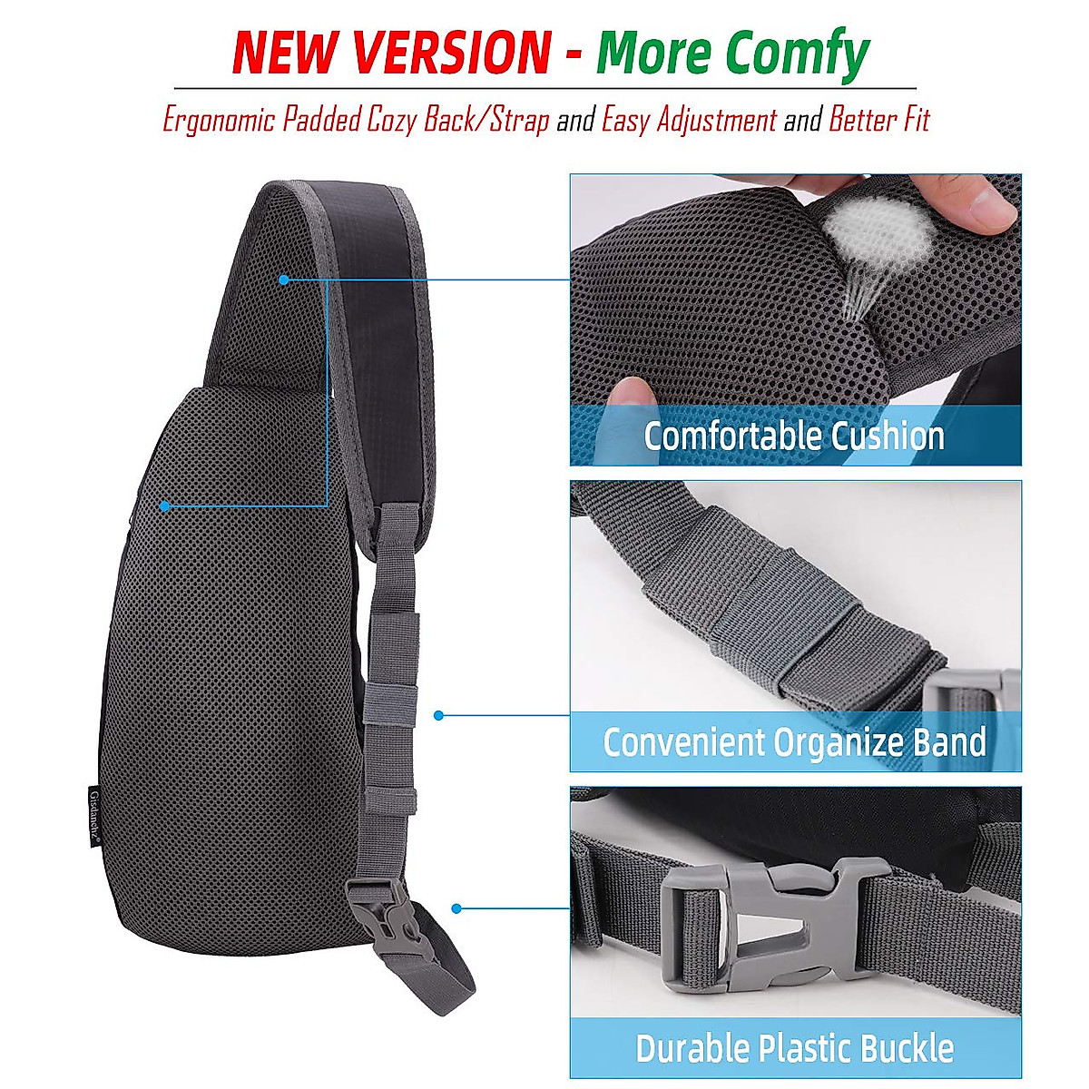 Gisdanchz Sling Bags for Men Water-proof, Lightweight Sports Sling Backpack Small Rucksack for Men Women Cross Body Chest One Strap Shoulder Bags Personal Pocket Small Travel Bag for Gym Sport, Black