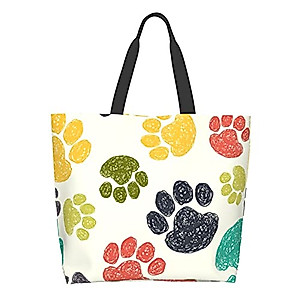Cute Colorful Dog Paw Printed Women'S Fashion Large Waterproof Tote Shoulder Bag For All Kinds Of Everyday Uses