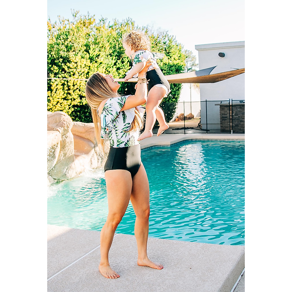 IFFEI Mommy and Me Swimsuits One Piece Monokini Bathing Suits Floral Printed Family Matching Swimwear Women: M