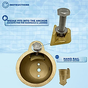 Poolzilla 2 Pack Bronze Wedge Assembly for 4" Rail Anchors - (1) Wedge, (1) Bolt & (1) Washer, for Pool Ladders