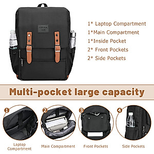 Vintage Backpack Anti Theft Laptop Backpack Men Women Business Travel Computer Backpack School College Bookbag Stylish Water Resistant Vintage Backpack with USB Port Fits 15.6 Inch Laptop Black