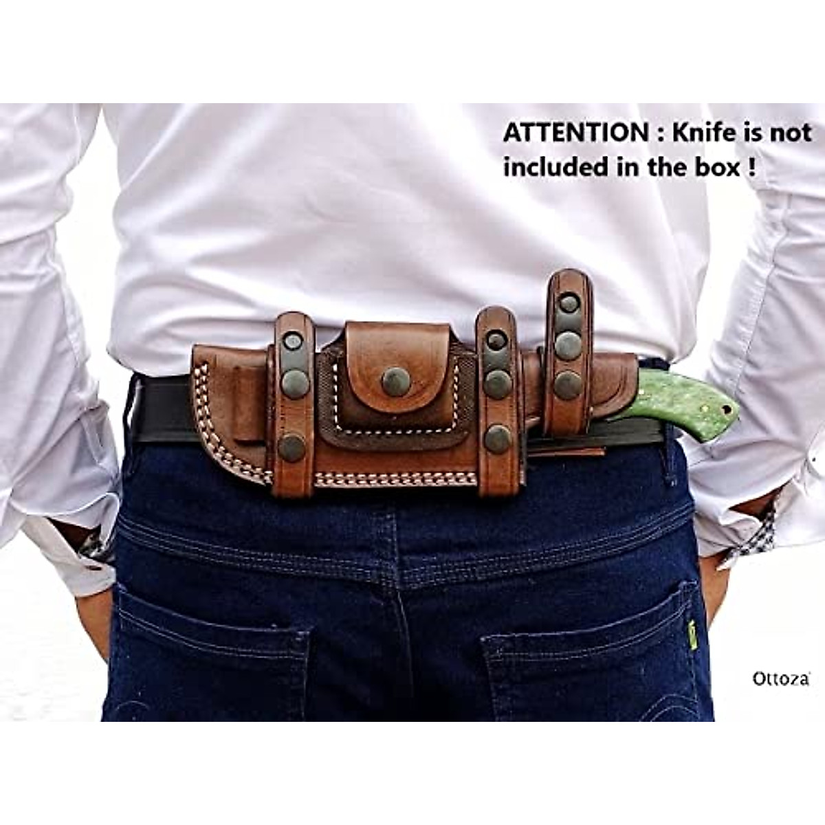 Ottoza Handmade Leather Knife Sheath RIGHT HAND Tracker Knife Sheath - Bushcraft Knife Sheath - Hunting Knife Sheath - Survival Knife Sheath Horizontal Carry Dark Brown TOP GRAIN LEATHER No:37