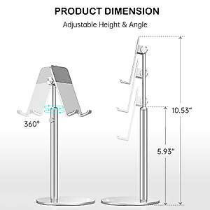 KAERSI Tablet Stand for Desk, Tablet Stand Phone Holder Adjustable Height Compatible with iPhone Pro 11, 9.7, 10.5 Air Mini 4 3 2, Kindle, E-Reader, All Phones (4-12'') - Silver