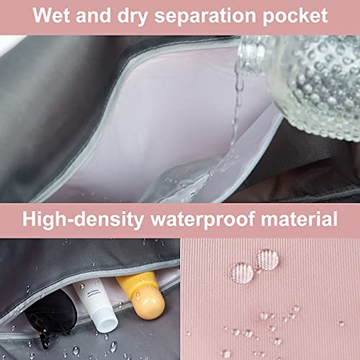 Large Capacity Folding Travel Bag, Expandable Portable Waterproof Travel Duffel Bags, Lightweight Weekender Overnight Carry on Bag for Travel Sports Gym, B Pink