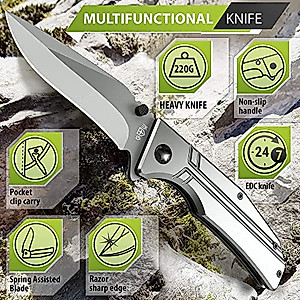 Bundle of 2 Items- Black Pocket Knife - Serrated Sharp 3,5" Blade Folding Knives - Folding Knife - Good for Camping Indoor and Outdoor Activities - Best Gift Idea