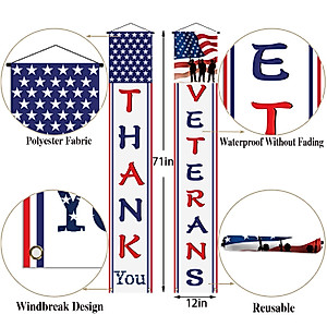 Thank You Veterans Hanging Banner Memorial Day Veterans Day Decoration American Flag Patriotic Decoration for 4th of July