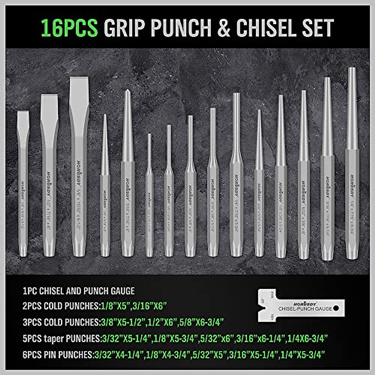 SWANLAKE Punch and Chisel Set, Including Taper Punch, Cold Chisels, Pin Punch, Center Punch (28pcs)