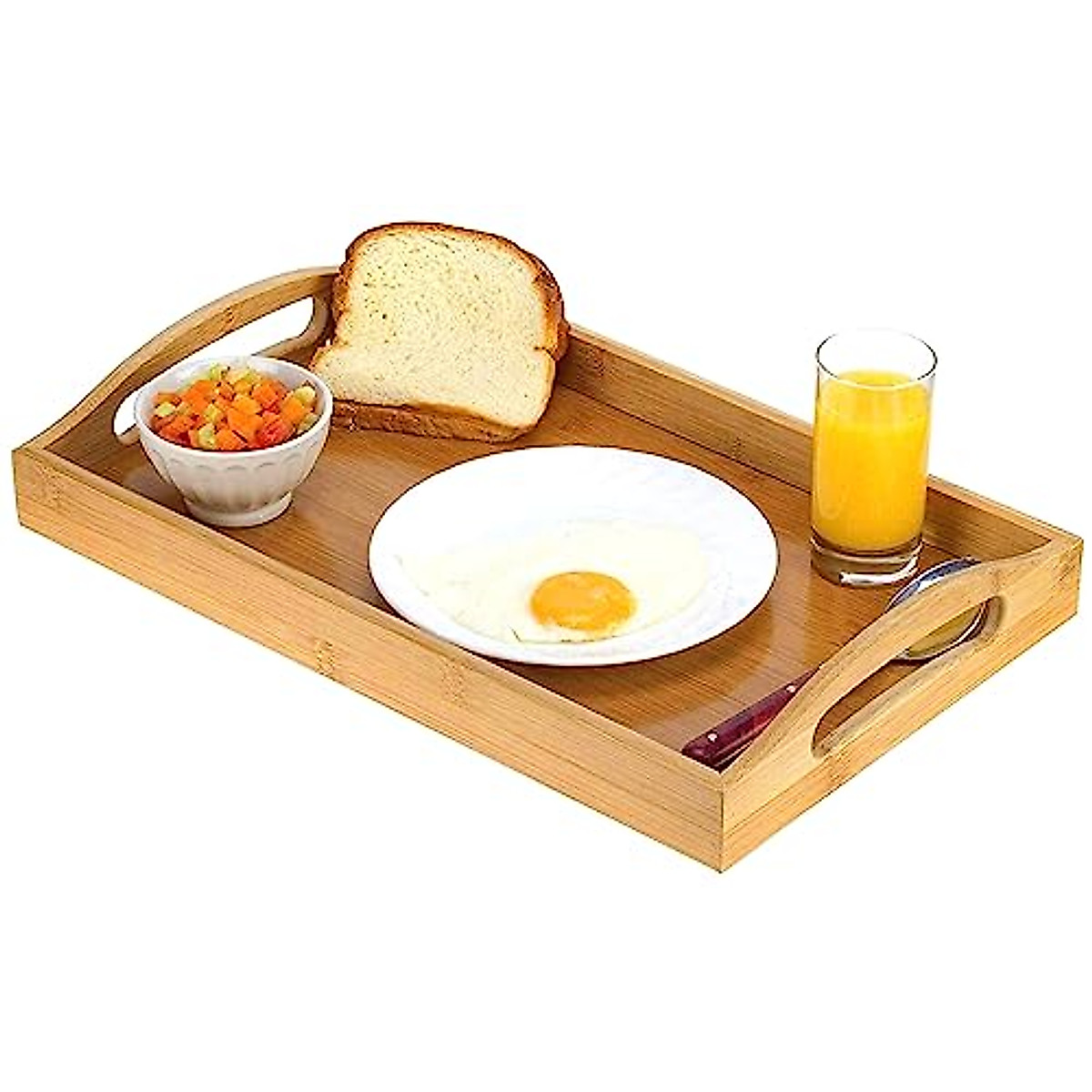 Serving tray bamboo - wooden tray with handles - Great for dinner trays, tea tray, bar tray, breakfast Tray, or any food tray - good for parties or bed tray
