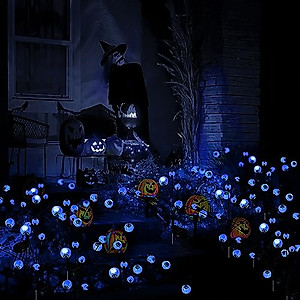 Flumy Outdoor Halloween Decorations, 2-Pack Solar Swaying Garden Lights, Scary Eyeball Solar Landscape Pathway Stake Fairy Lights, 16 LED Waterproof Outdoor Lights for Halloween Party Decor Yard Patio