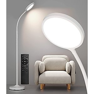 luckystyle White Floor Lamp,Super Bright Dimmable Led Floor Lamps for Living Room, Custom Color Temperature Standing Lamp with Remote Push Button, Adjustable Gooseneck Reading Floor Lamp (LK-1006)