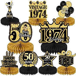 Refavor 9Pcs 50th Birthday Decorations - Black Gold 50th Birthday Party Decorations for Men Women Vintage Table Decor Supplies Honeycomb Centerpieces Happy 50 Years Birthday Decoration Decor