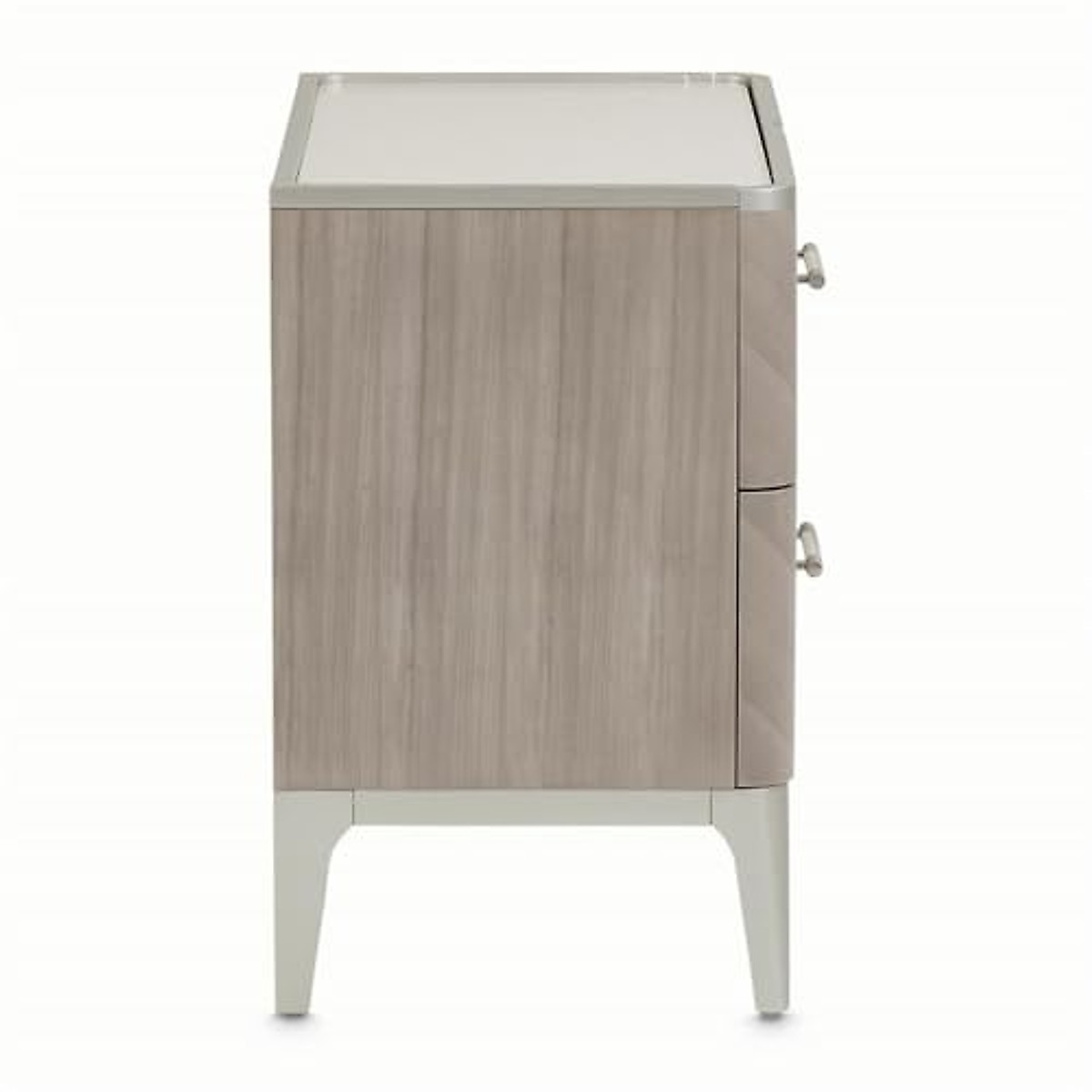 MICHAEL AMINI Lanterna Wood & Marble Nightstand in Silver Mist