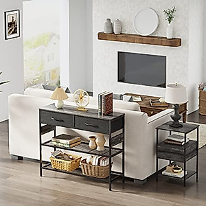 COTUBLR Console Table with Drawers and Outlets, Entryway Table with Storage Shelves, 39 inch Narrow Sofa Table for Living Room, Entry Table for Entryway, Hallway, Living Room Furniture, Grey Oak