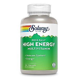 SOLARAY Once Daily High Energy Multivitamin, Immune System and Energy Support, Whole Food and Herb Base Ingredients, Men’s and Women’s Multi Vitamin, 120 Servings, 120 VegCaps