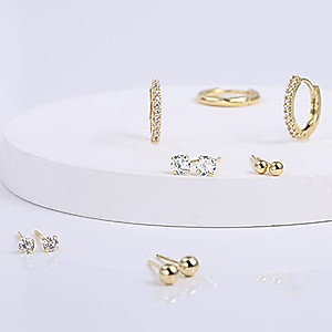 6 Pairs 14K Gold Plated Hoop Studs Earrings Set Hypoallergenic Small Huggie Hoop Earrings Cartilage Stud Earring Set for Women Sensitive Ears